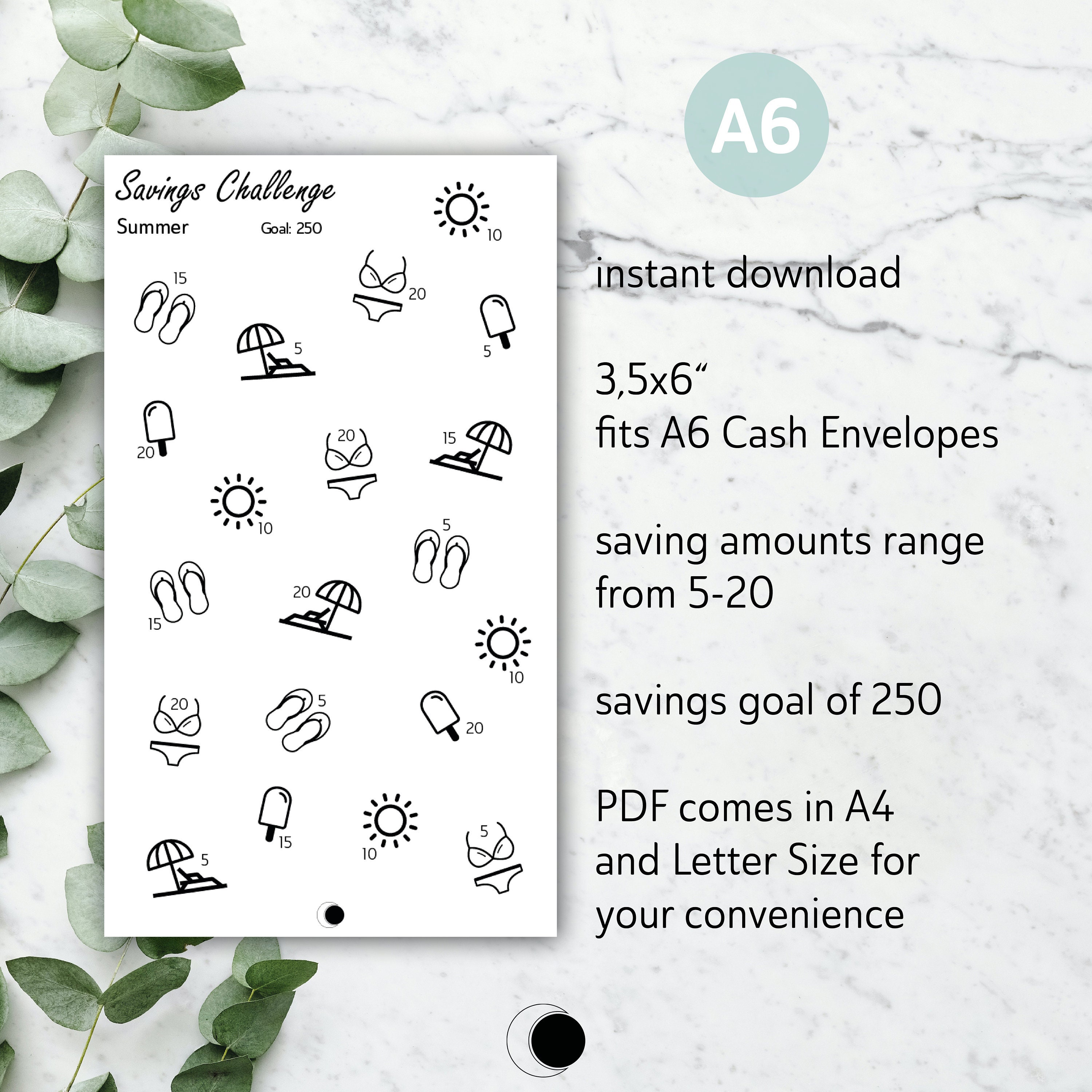 Summer Mini Savings Challenge A6 | Fun Beach Trip Money Tracker for Low ...