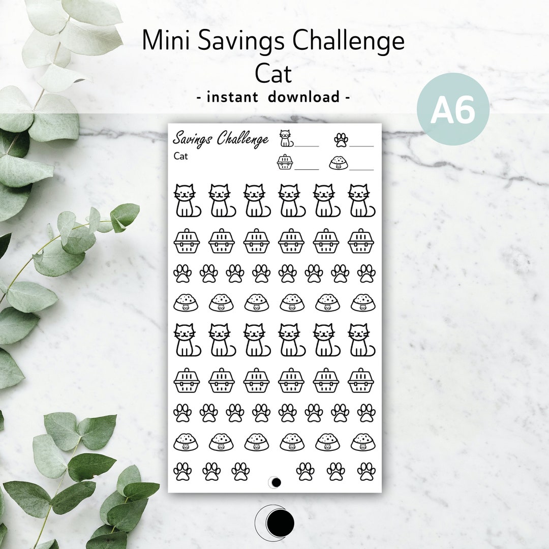 Cat Mini Savings Challenge A6 | Printable, Customizable Cash Money ...