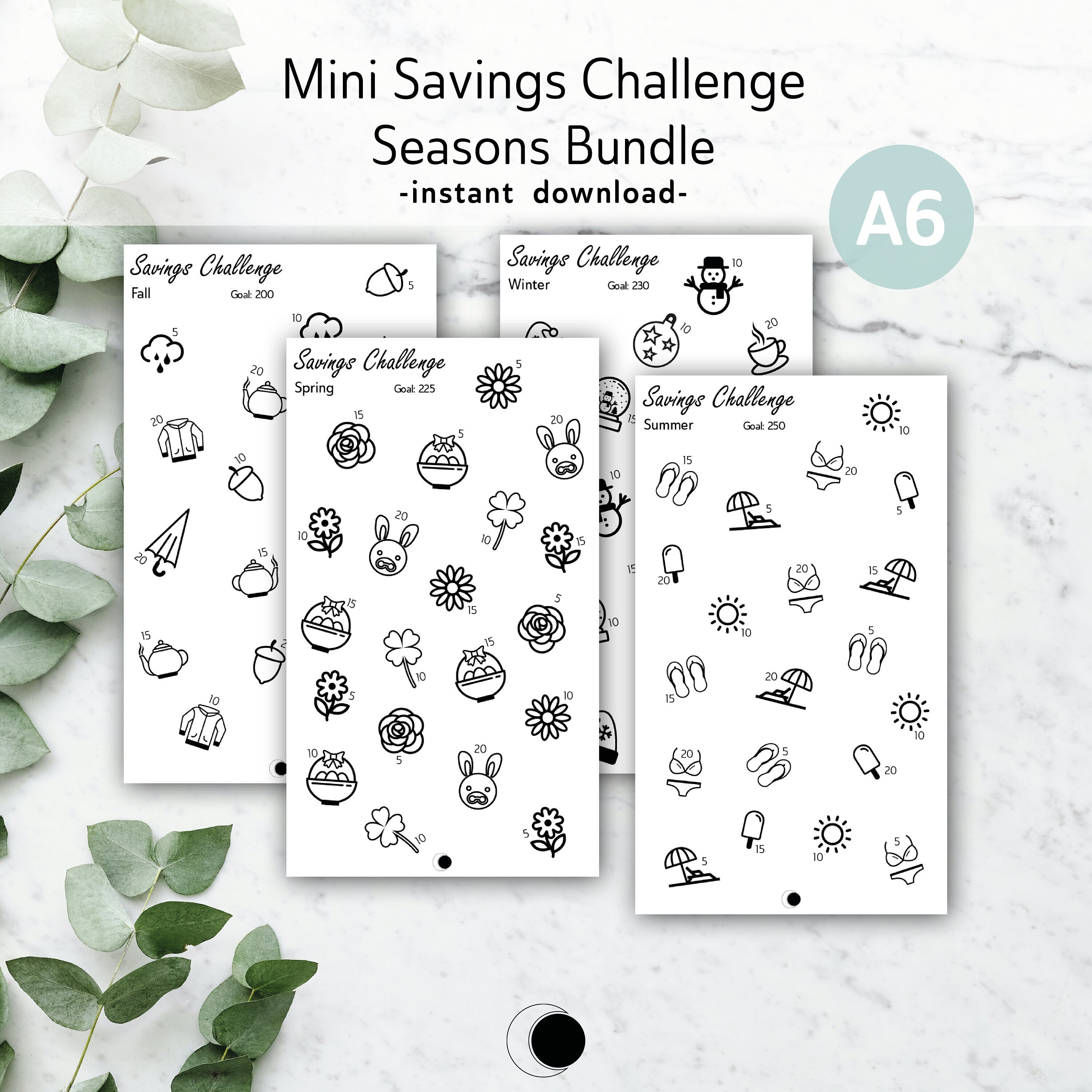 Seasons Savings Challenge Bundle A6 | Printable Mini Money Tracker for ...