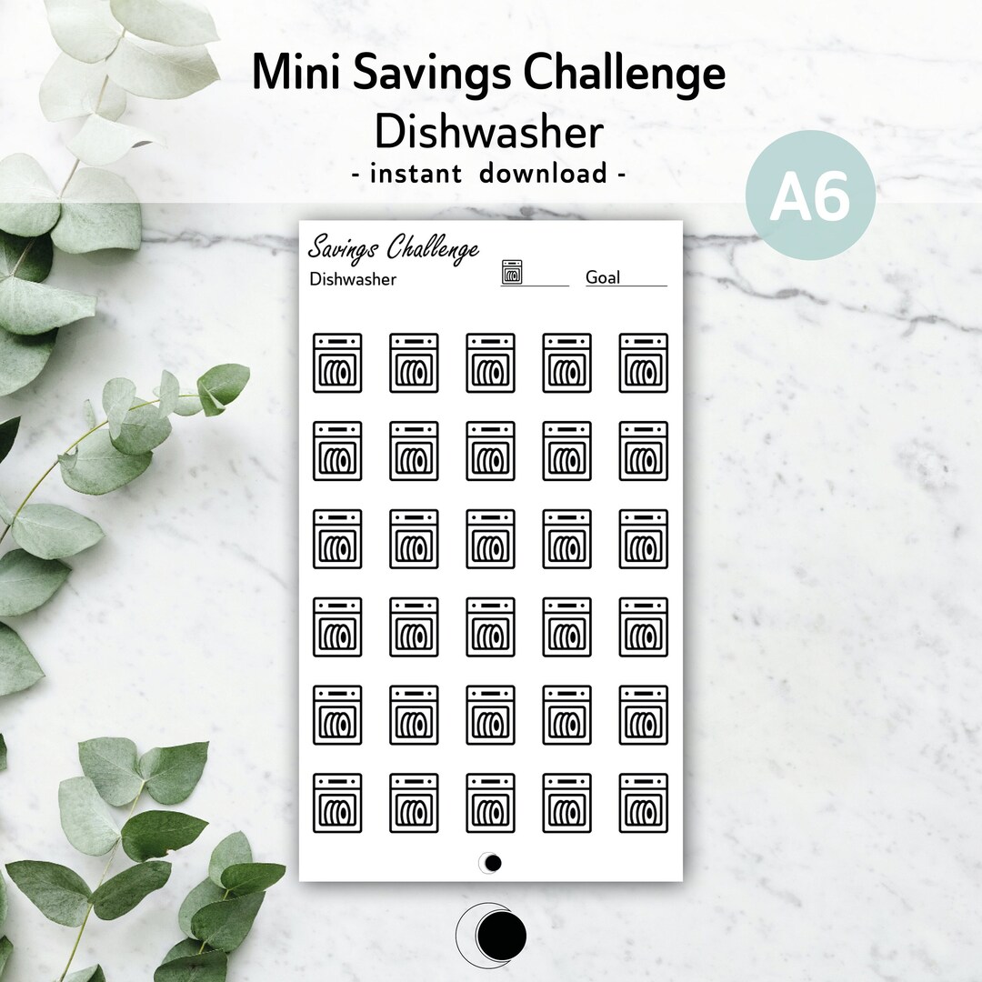 Dishwasher Mini Savings Challenge A6 | Printable Cash Money Tracker for ...