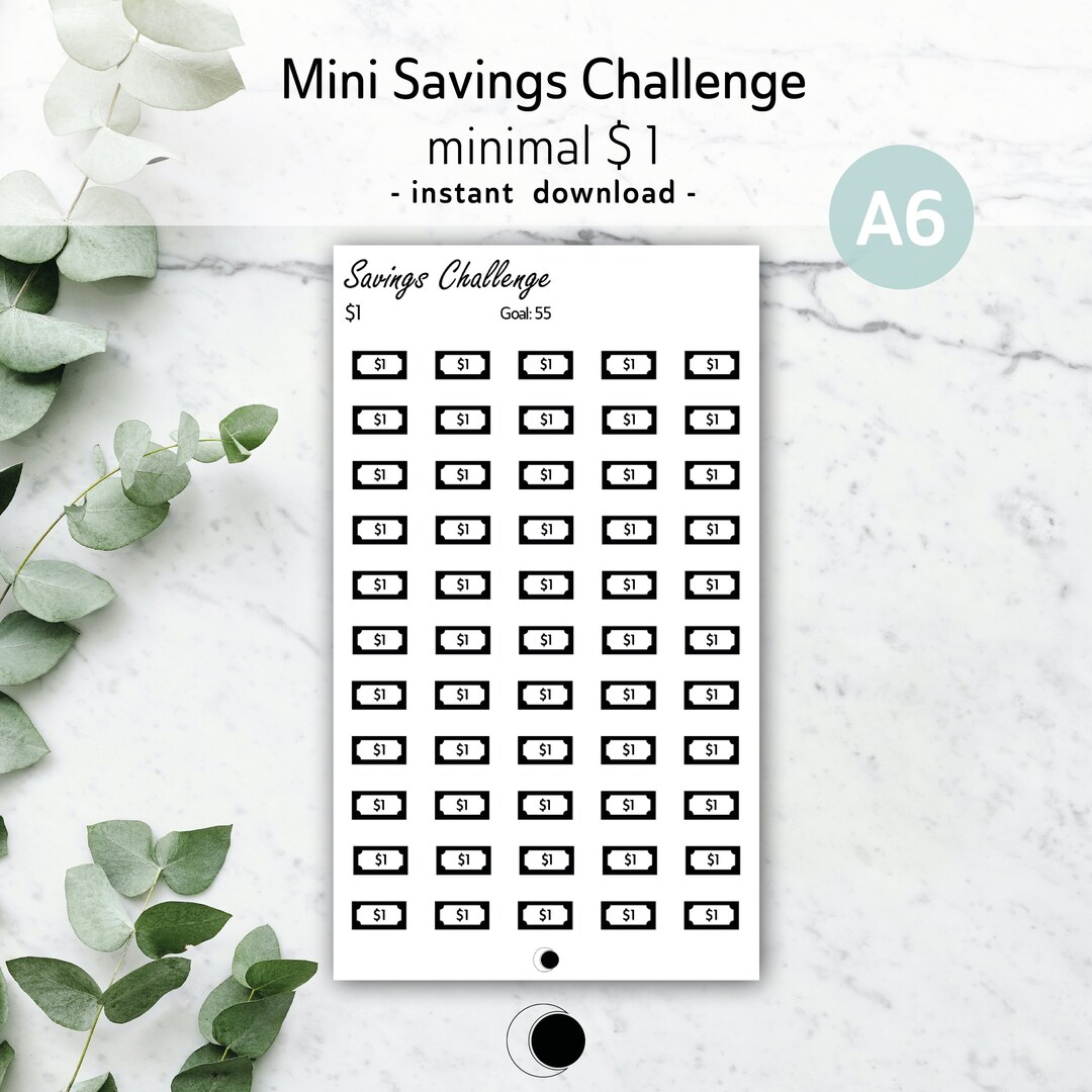 Minimal 1 Dollar Savings Challenge A6 | Cute Mini Money Challenge for ...