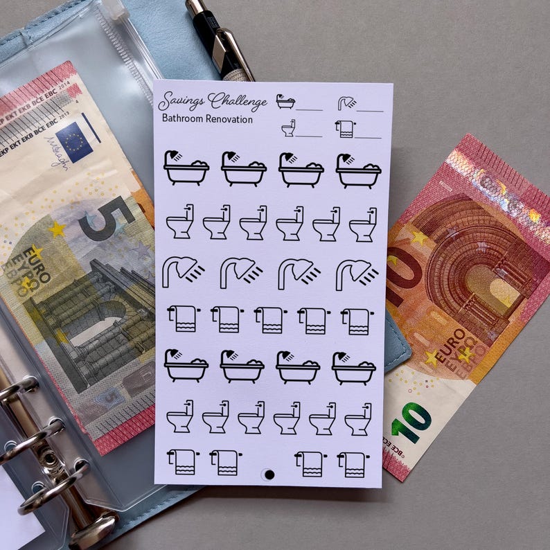 Bathroom Renovation Savings Challenge A6 | Printable Mini Money Tracker ...