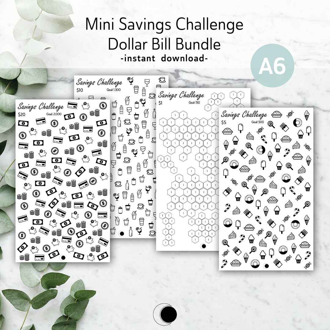 Dollar Mini Savings Challenge Bundle A6 | Printable Savings Challenge ...