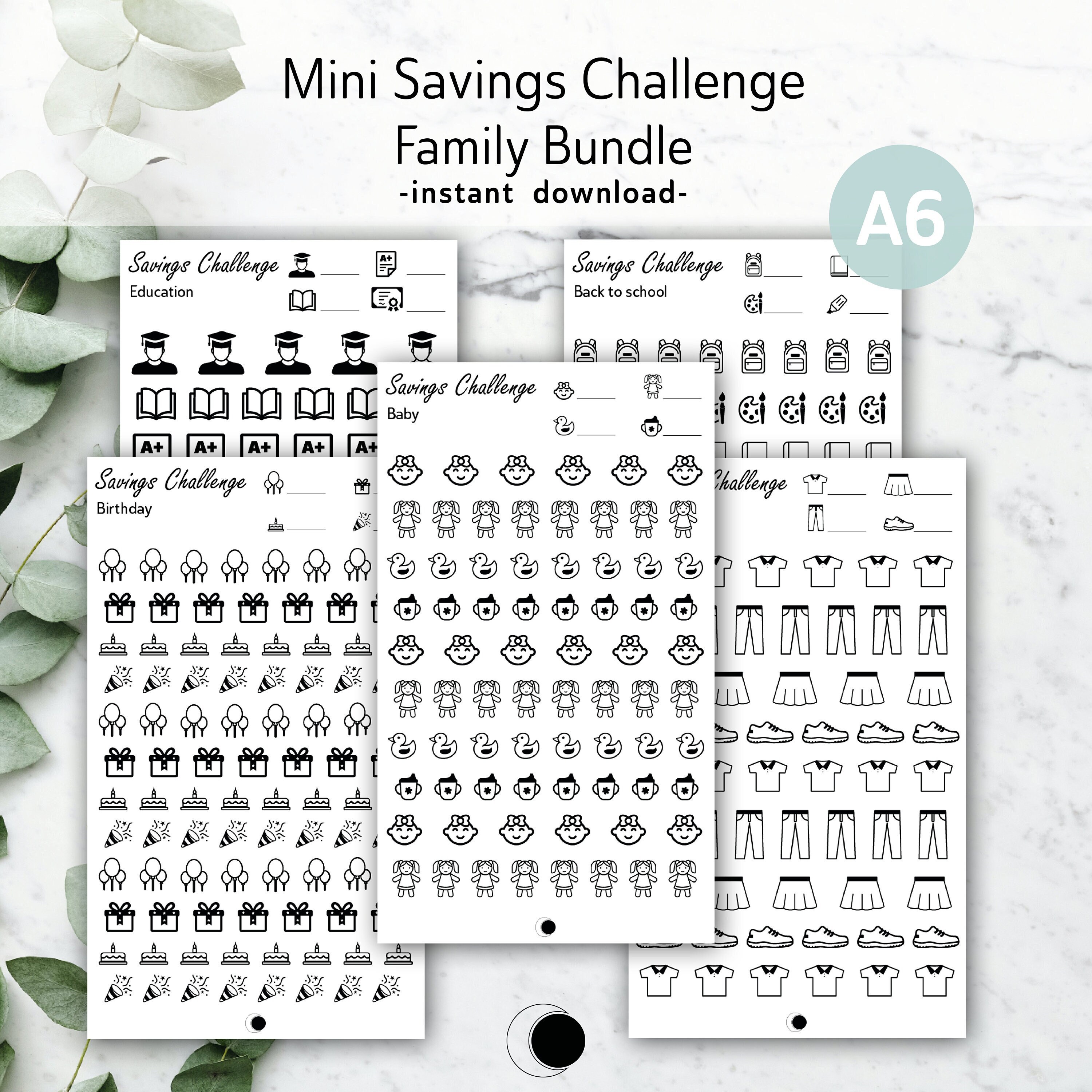 Family Savings Challenge Bundle A6 | Printable Mini Money Challenge Set ...