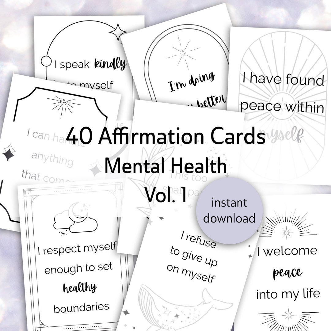 Printable Mental Health Affirmation Cards PDF Digital Manifestation ...