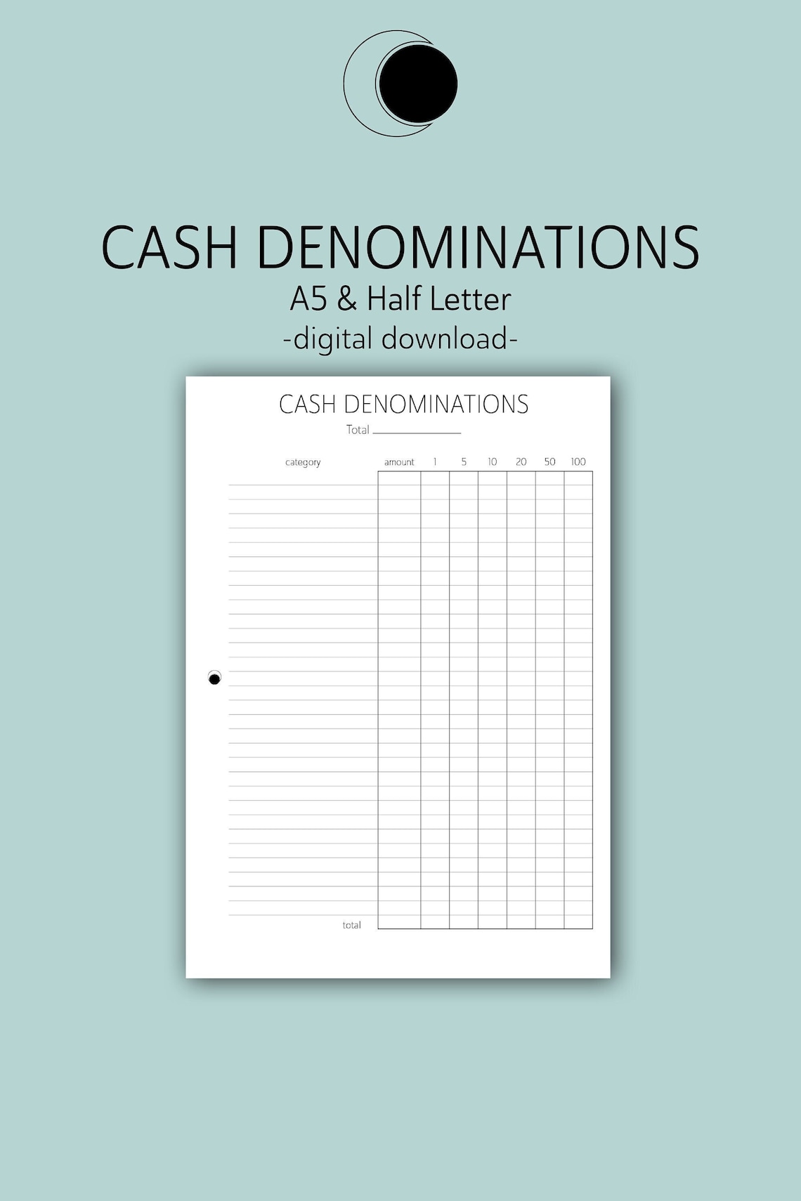 Printable Cash Denomination Breakdown Planner Insert Sleek & - Etsy