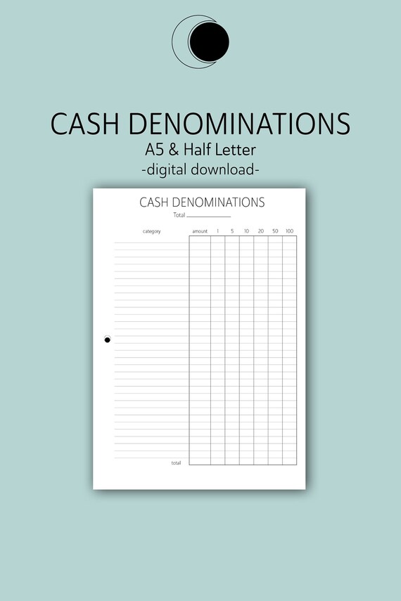 Printable Cash Denomination Breakdown Planner Insert Sleek & - Etsy