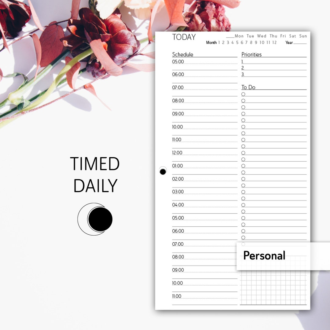 Printable Hourly Daily Personal Planner Insert | Timed Daily Template ...
