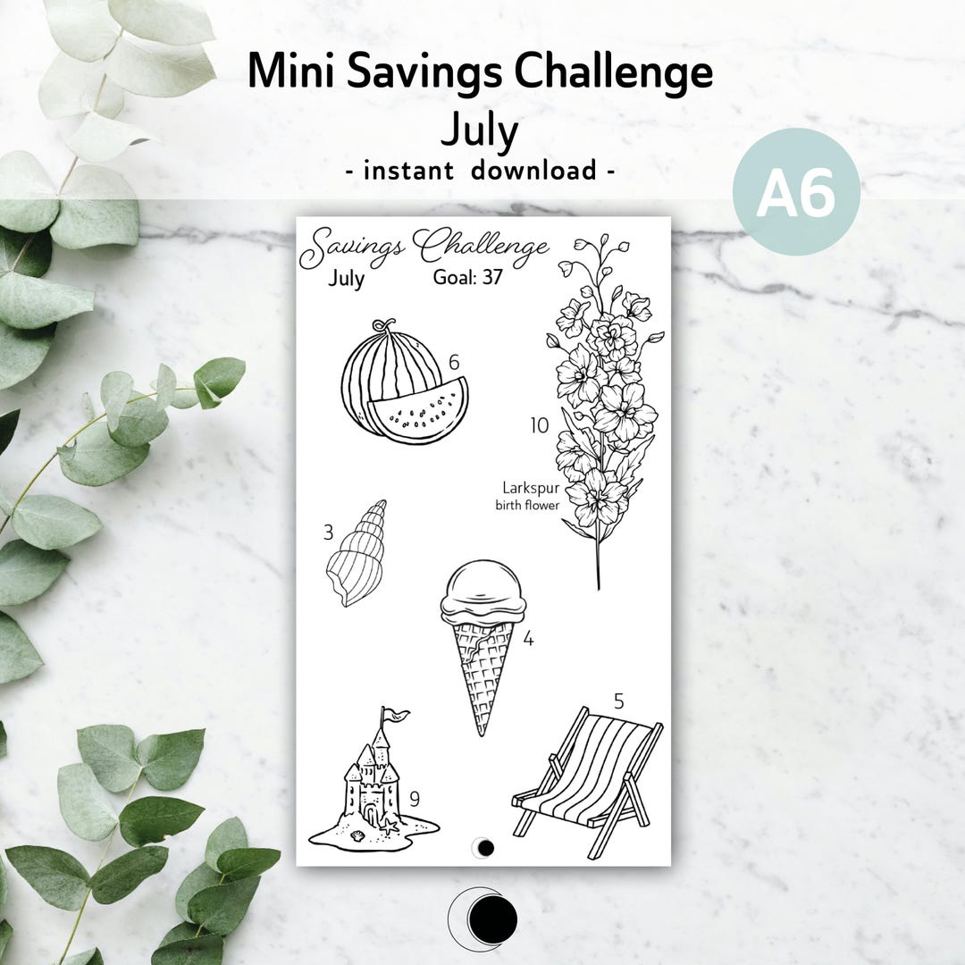 July Savings Challenge A6 | Mini Monthly Savings Tracker PDF | Digital ...