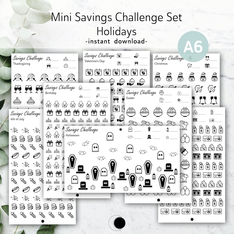 Holidays Savings Challenge Bundle A6 Printable Seasonal Money Tracker ...