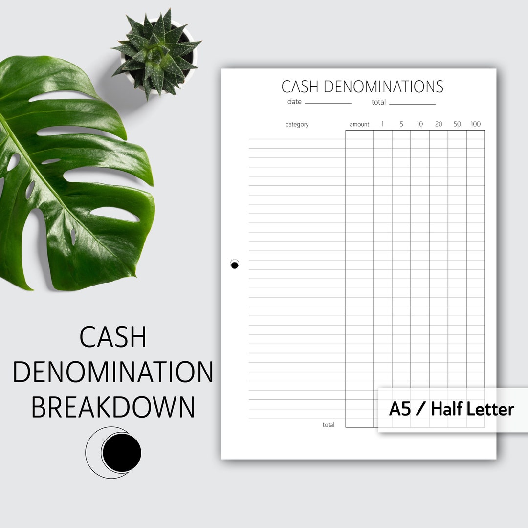 Printable Cash Denomination Breakdown Planner Insert | Monthly Cash ...