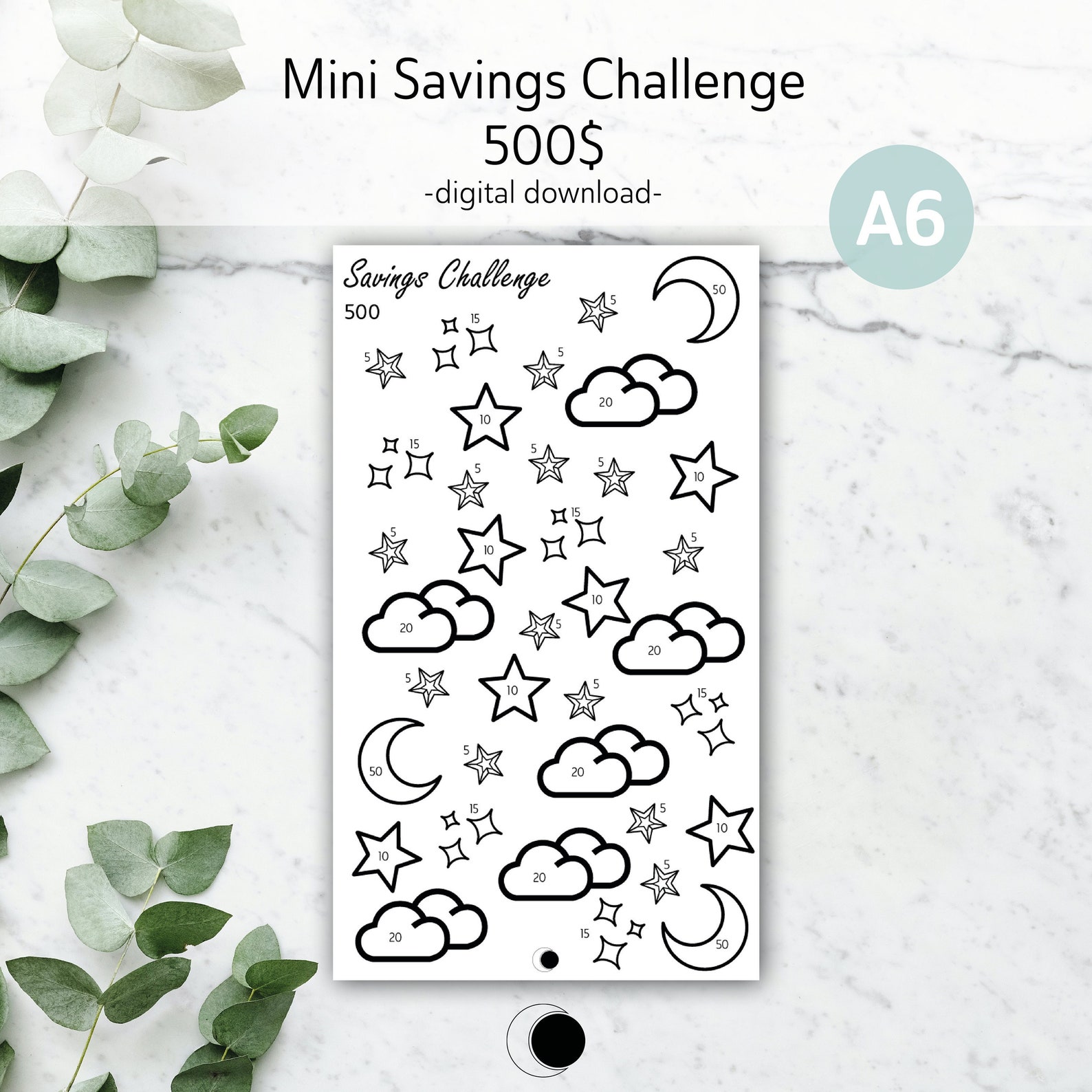 500 Mini Savings Challenge A6 Printable | Minimalistic Color-in Savings ...