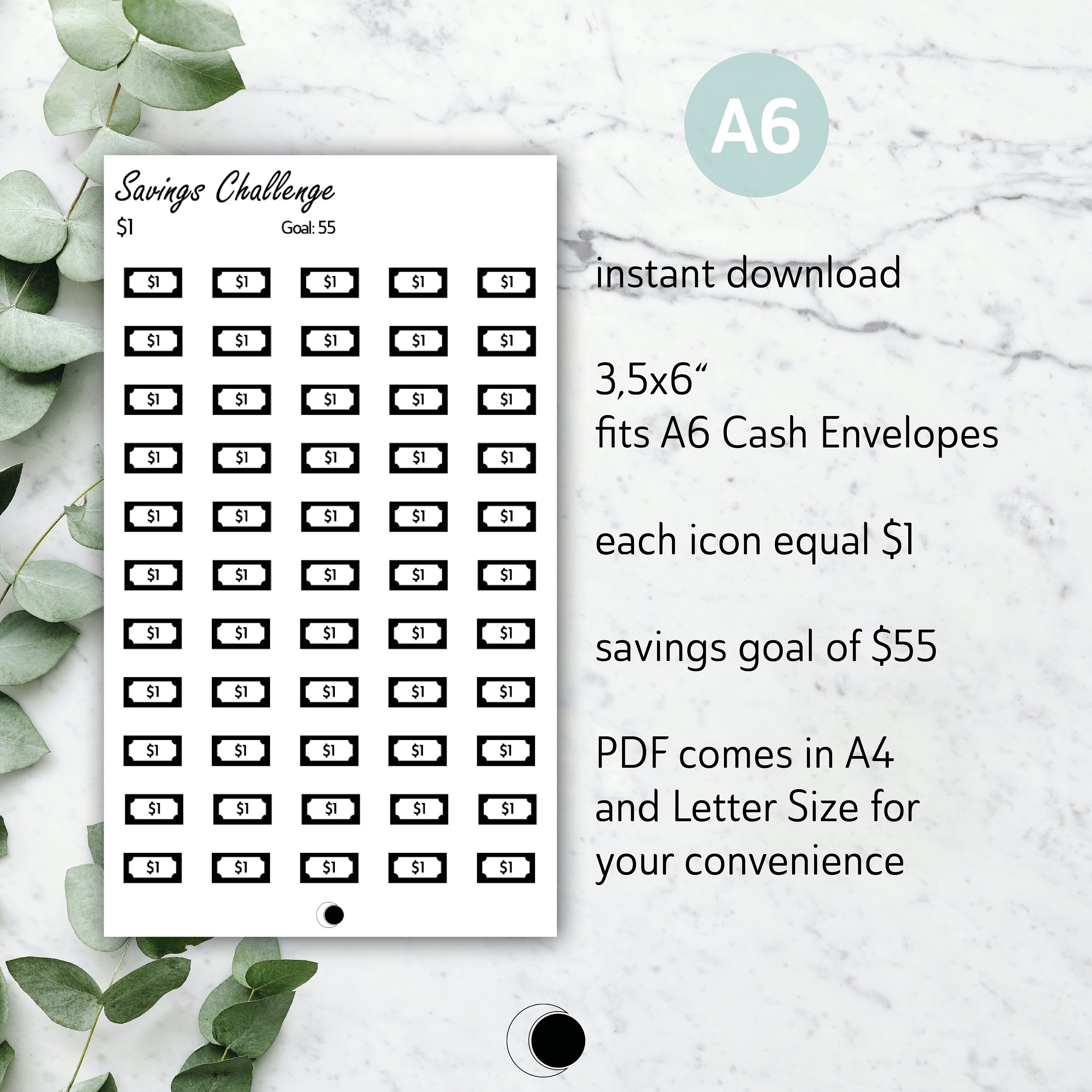 Minimal 1 Dollar Savings Challenge A6 | Cute Mini Money Challenge for ...