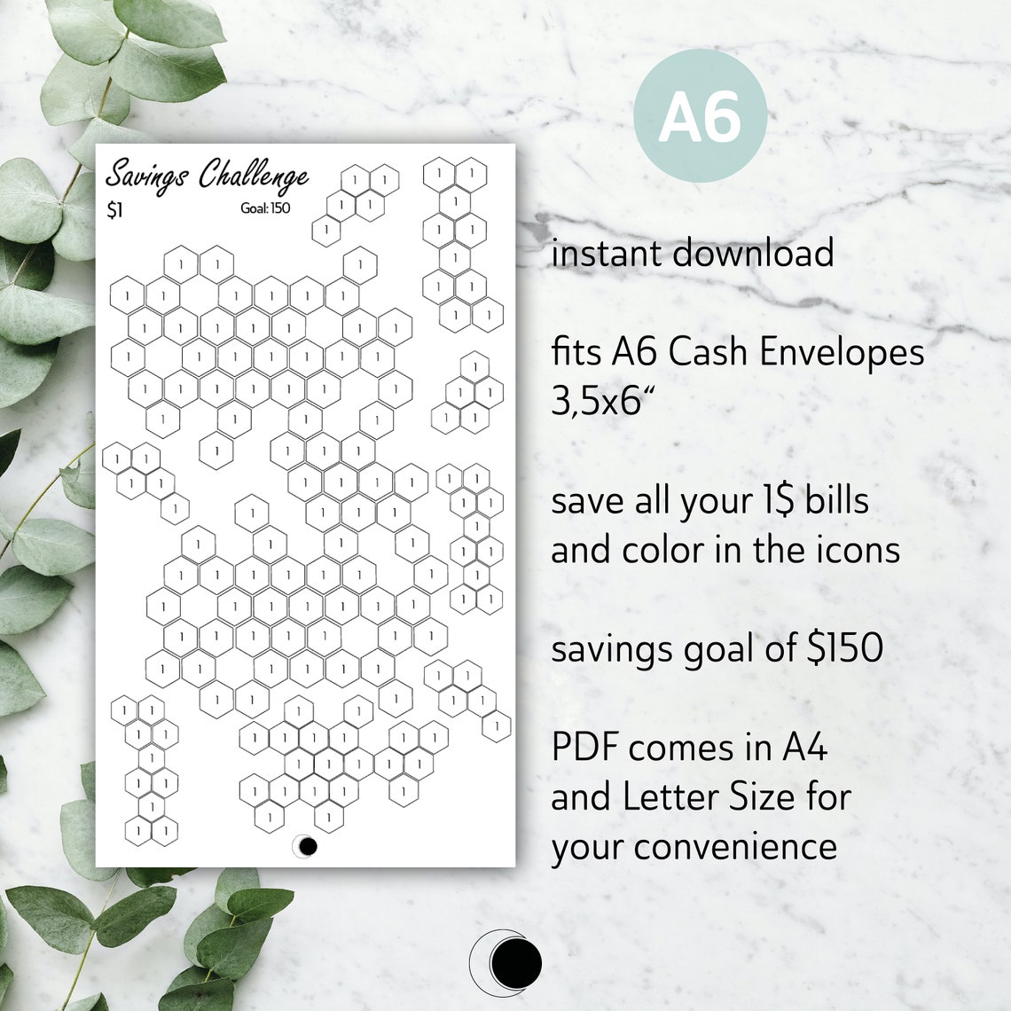 1 Dollar Mini Savings Challenge A6 | Small Change Savings Challenge ...