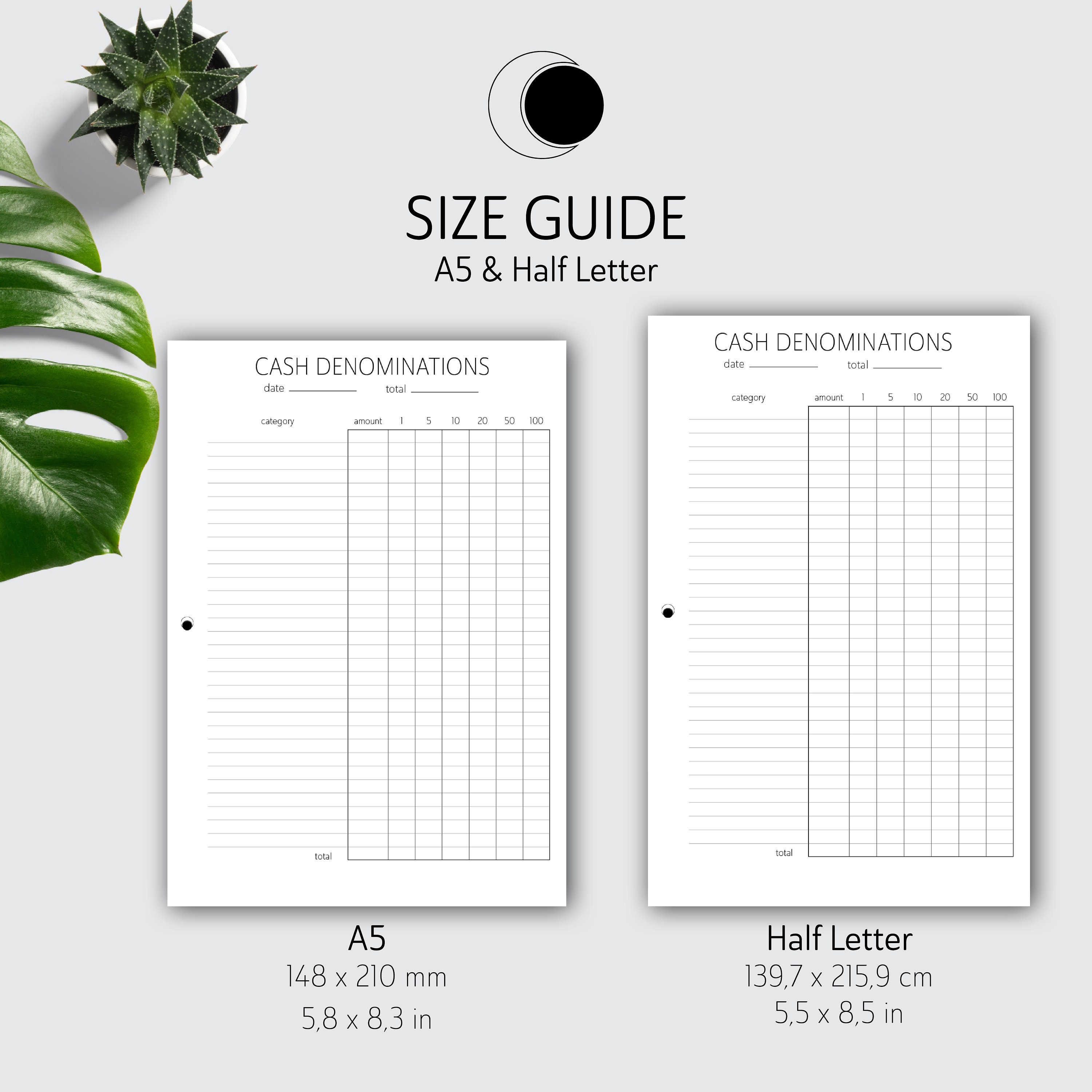 Printable Cash Denomination Breakdown Planner Insert | Monthly Cash ...