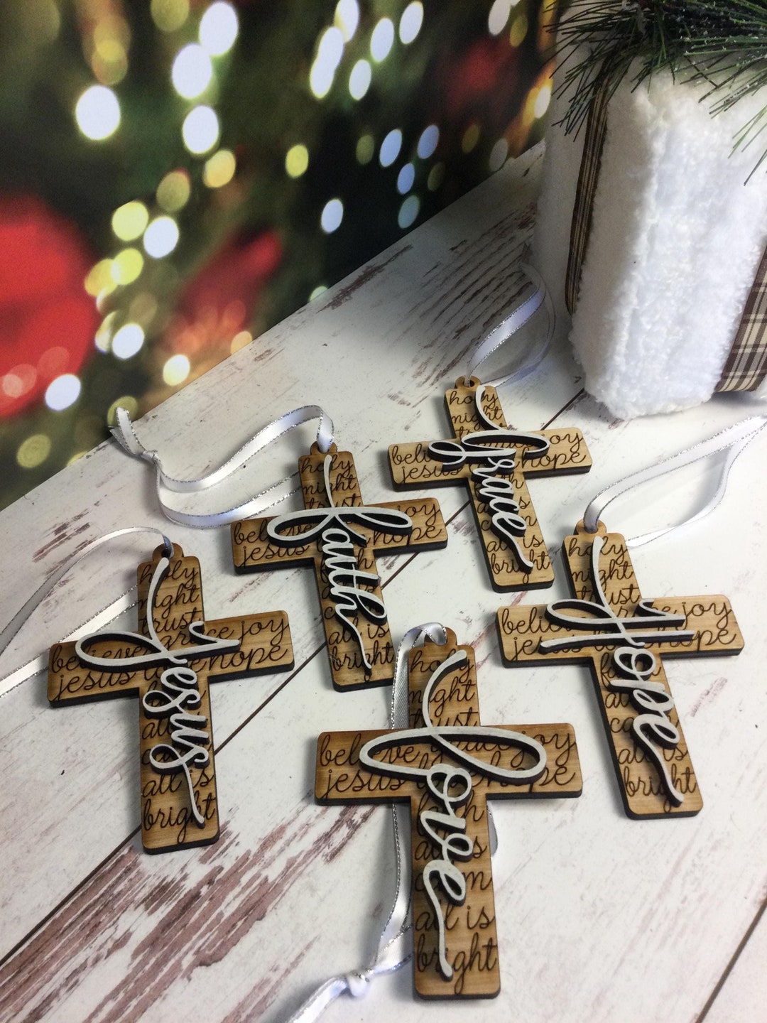 Natural Wood Cross Ornament: Religious Christmas Decor - Etsy