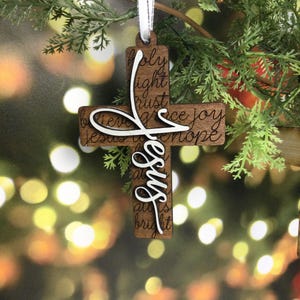 Walnut Cross Ornament: Religious Christmas Decor With Love, Hope, Grace ...