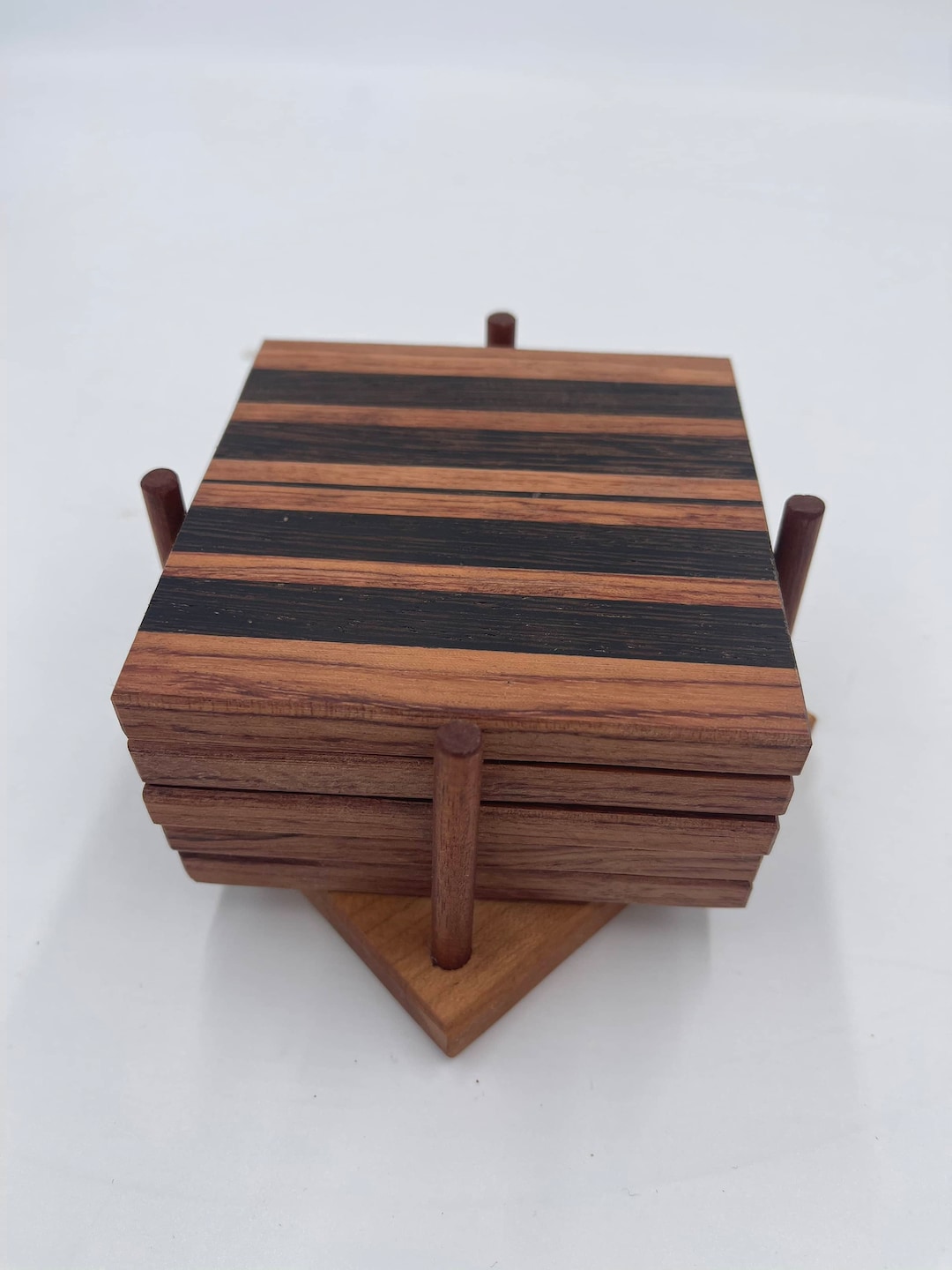 Handmade Wooden Coaster Set With Stand - Etsy