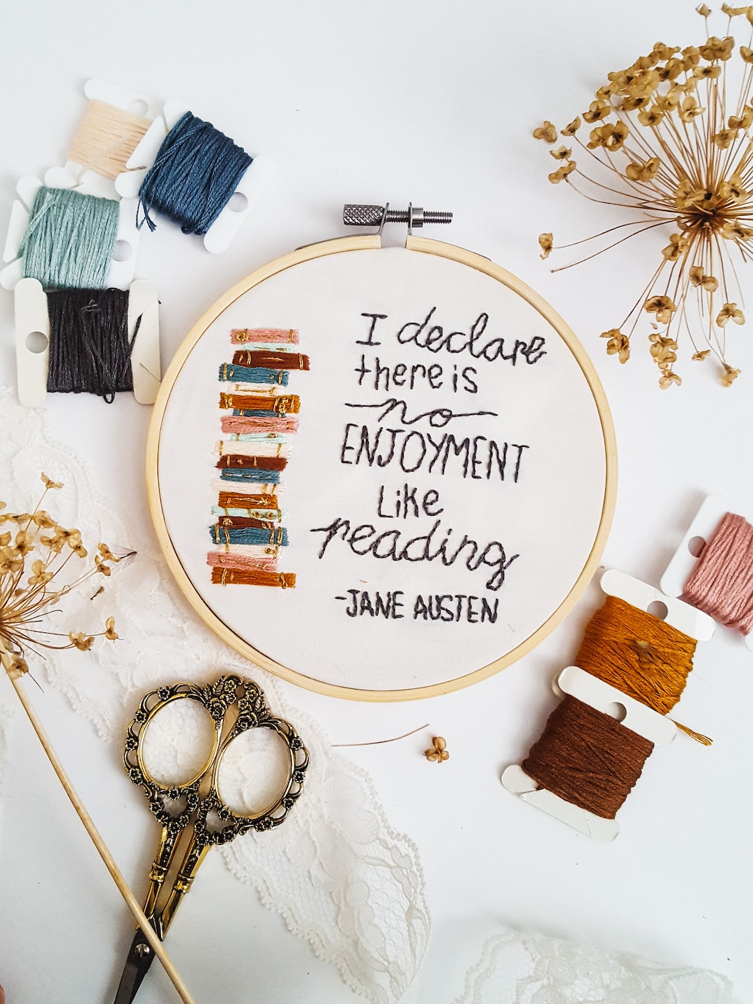 Embroidery Pattern Jane Austen Quote & Book Stack. "i Declare There is ...
