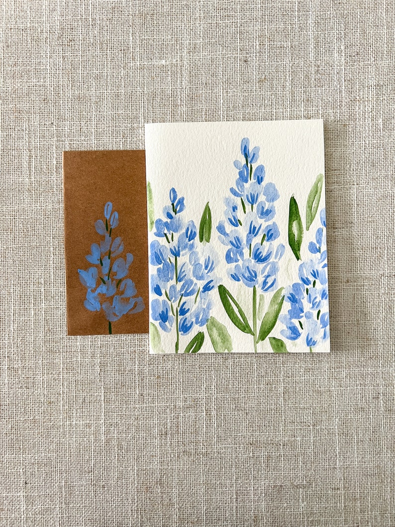 Original Hand Painted Watercolor Floral Blue Lupine Card - All Occasion ...