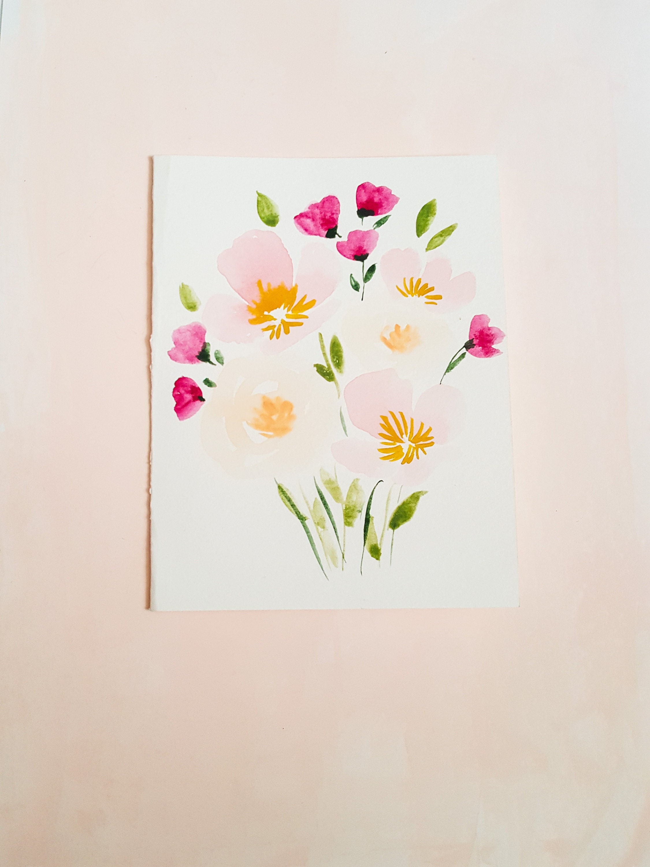 Original Hand Painted Watercolor Pink Spring Floral Card All Occasion ...
