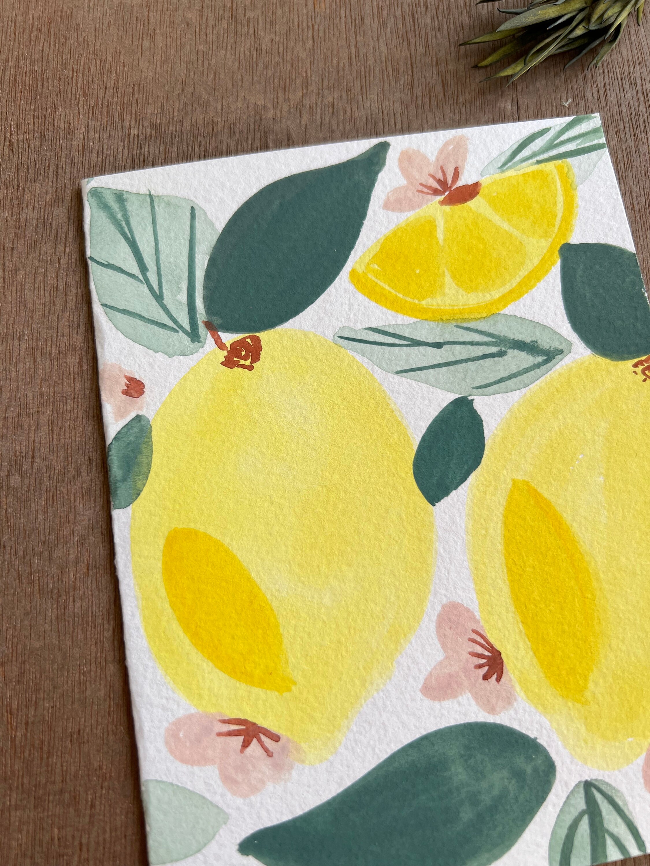 Original Hand Painted Watercolor Citrus Lemon Holiday Card All Occasion ...