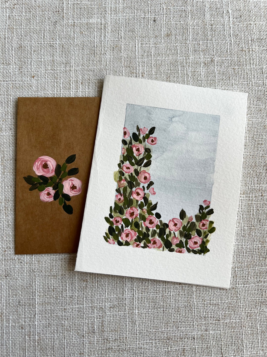 Original Hand Painted Watercolor Floral Rose Bush Card All Occasion ...