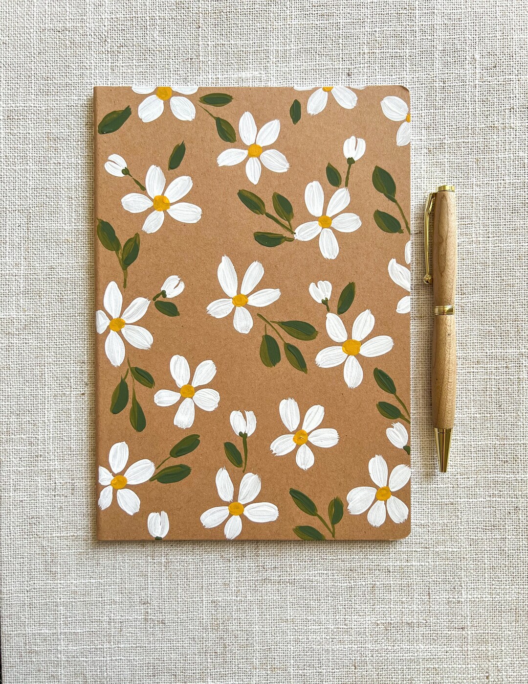 Hand Painted Kraft Paper Journal With Daisy Pattern- Stationery ...