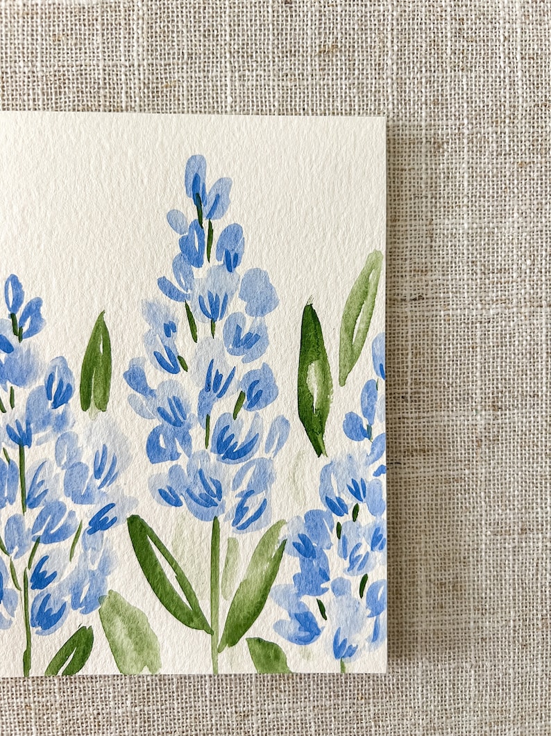 Hand-painted Original Watercolor Blue Lupine Card - Blank All Occasion ...