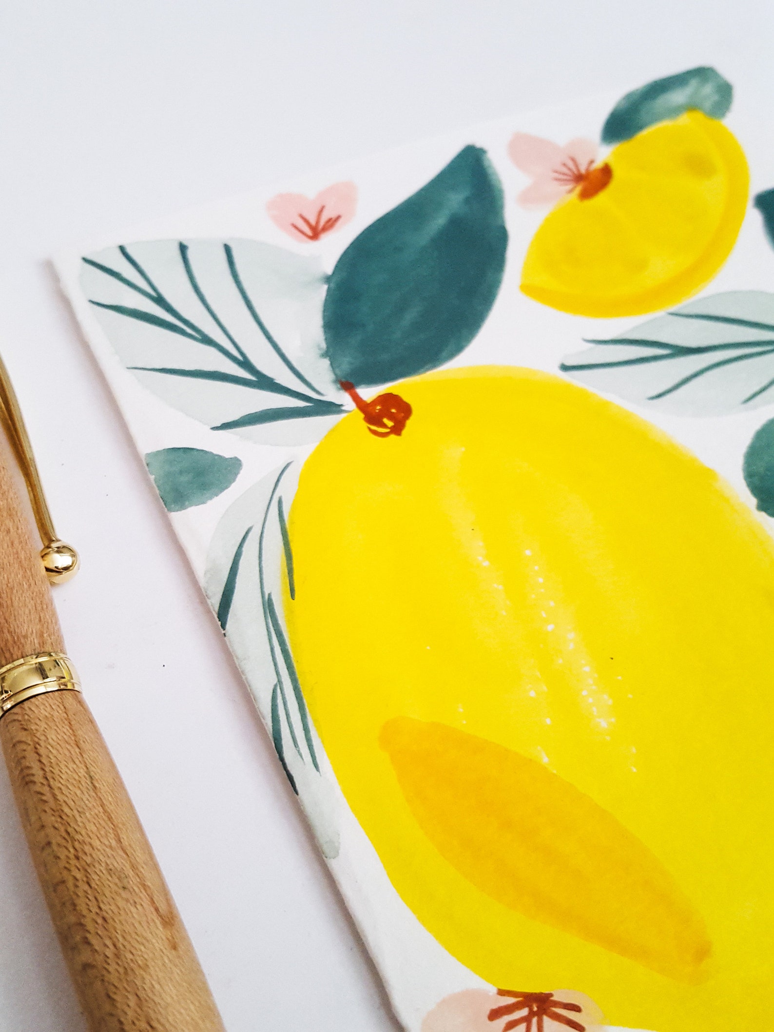 Original Hand Painted Watercolor Citrus Lemon Holiday Card All Occasion ...