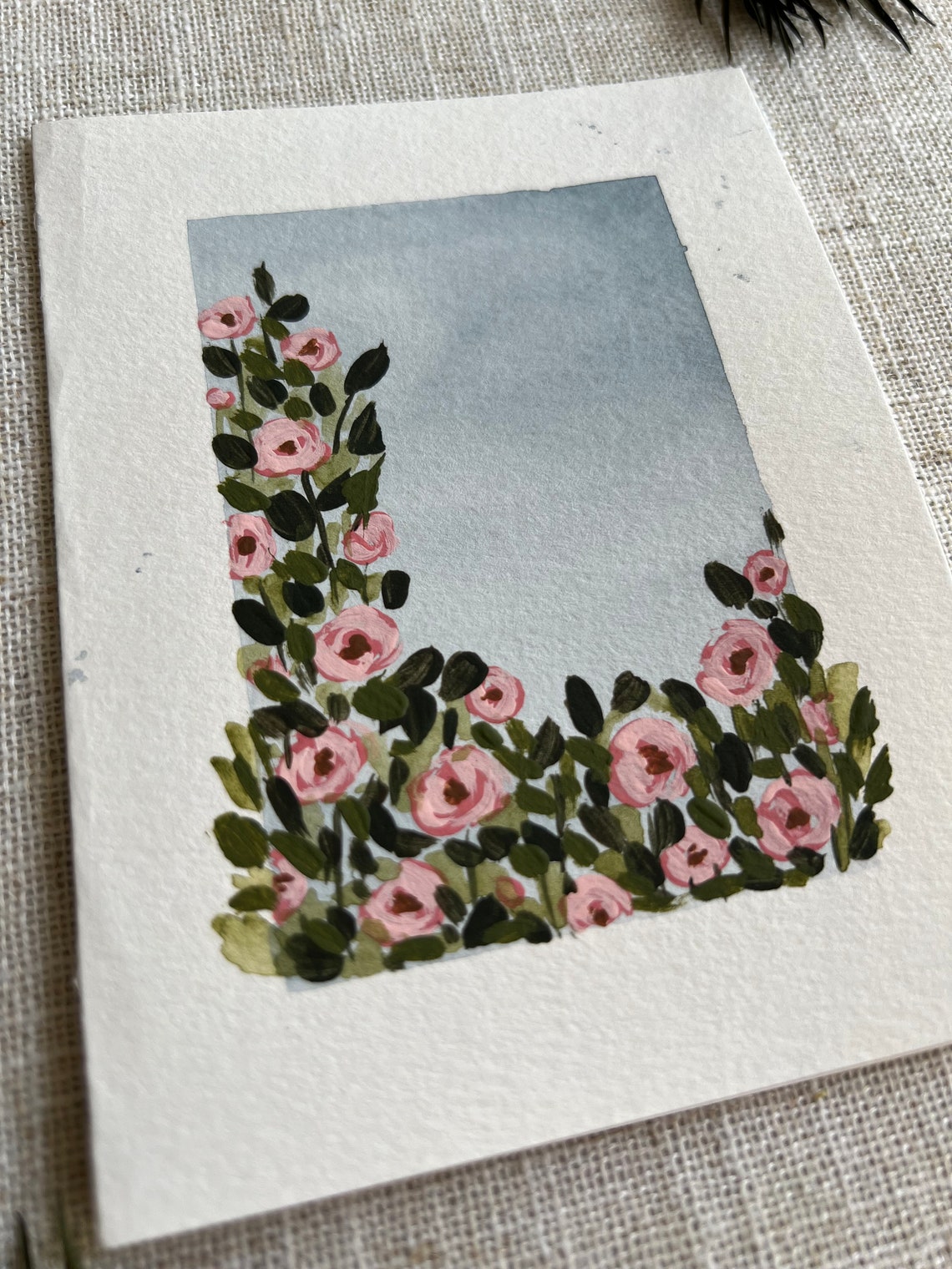 Original Hand Painted Watercolor Floral Rose Bush Card All Occasion ...