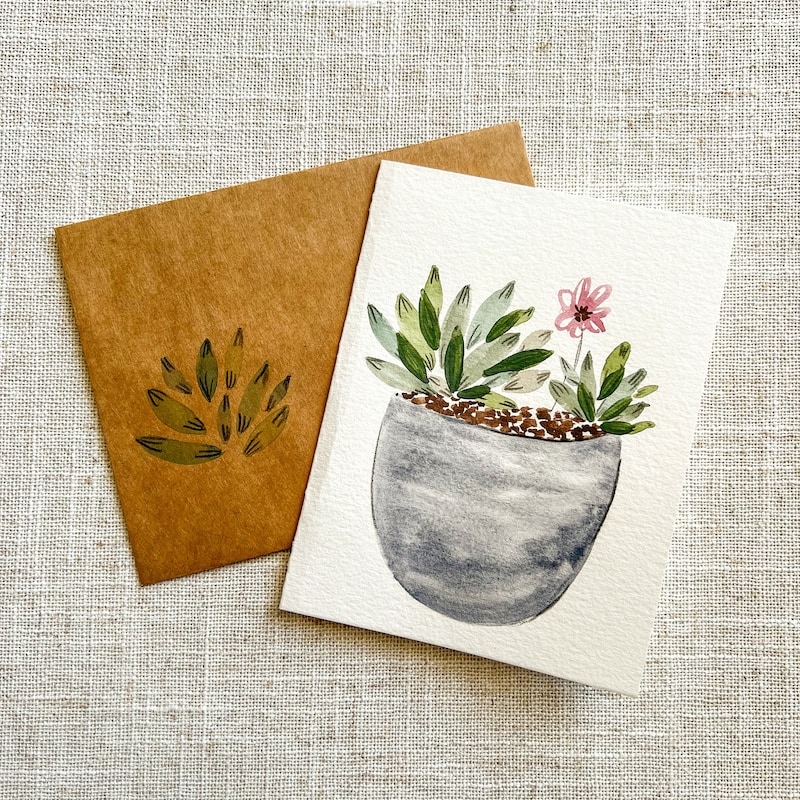 Watercolor Succulent Card - Etsy
