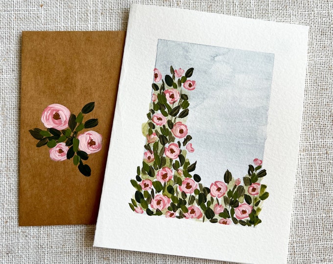 Original Hand Painted Watercolor Floral Rose Bush Card - All Occasion ...
