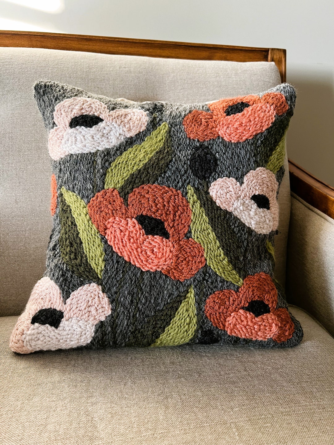 Punch Needle Poppy Pillow- PDF File Digital Download, Printable, DIY - Etsy