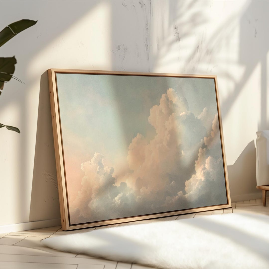 Vintage Cloud Print, Large Cloud Framed Canvas, Nursery Wall Art, Sky ...
