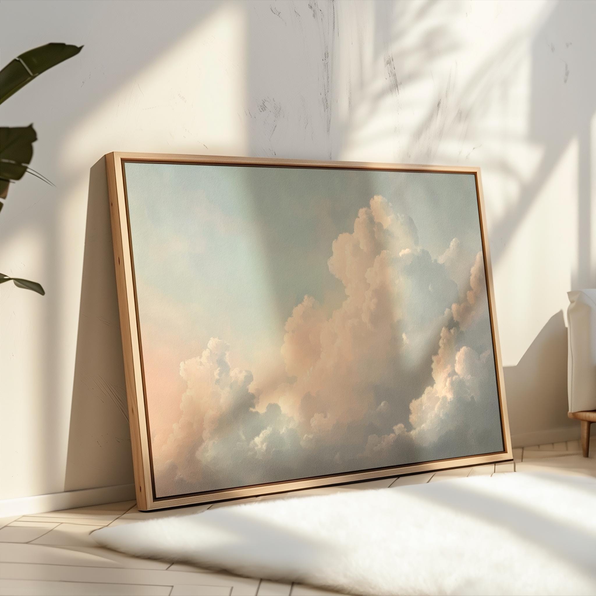 Vintage Cloud Print, Large Cloud Framed Canvas, Nursery Wall Art, Sky ...