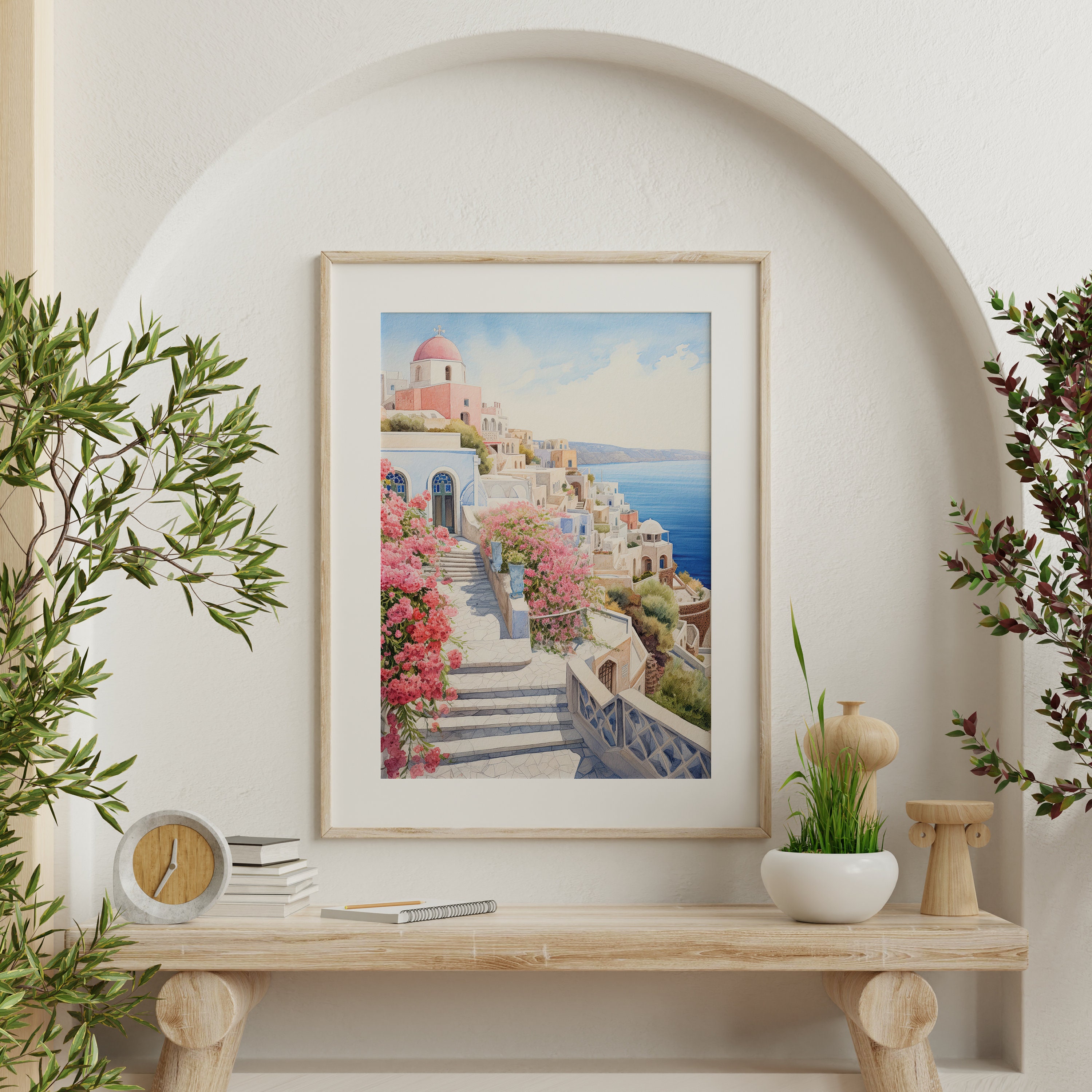 Retro Greece Print, Vintage Coastal Painting, Aesthetic Wall Decor ...
