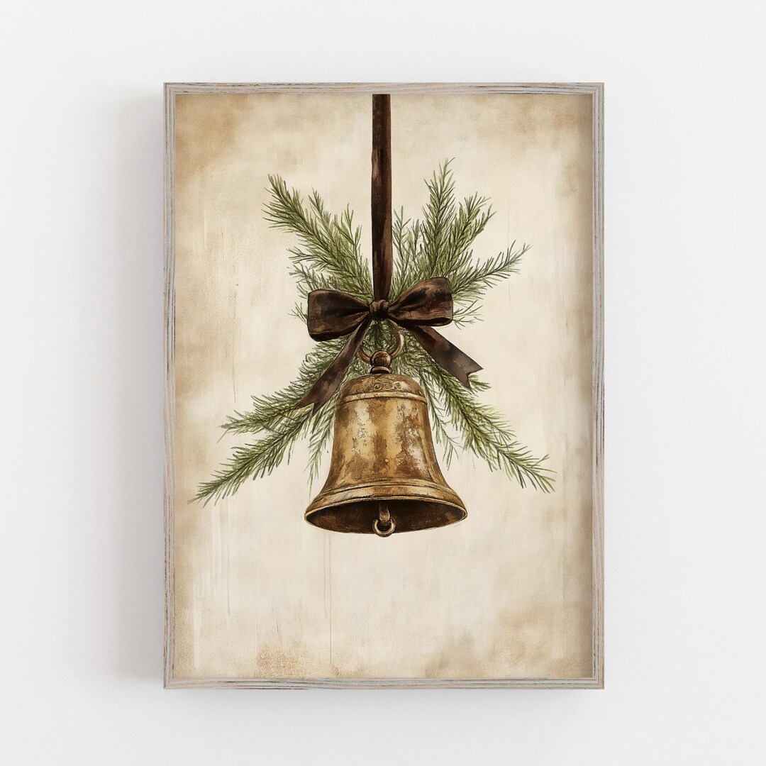 Christmas Bell Print, Neutral Christmas Wall Art, Rustic Winter Wall ...
