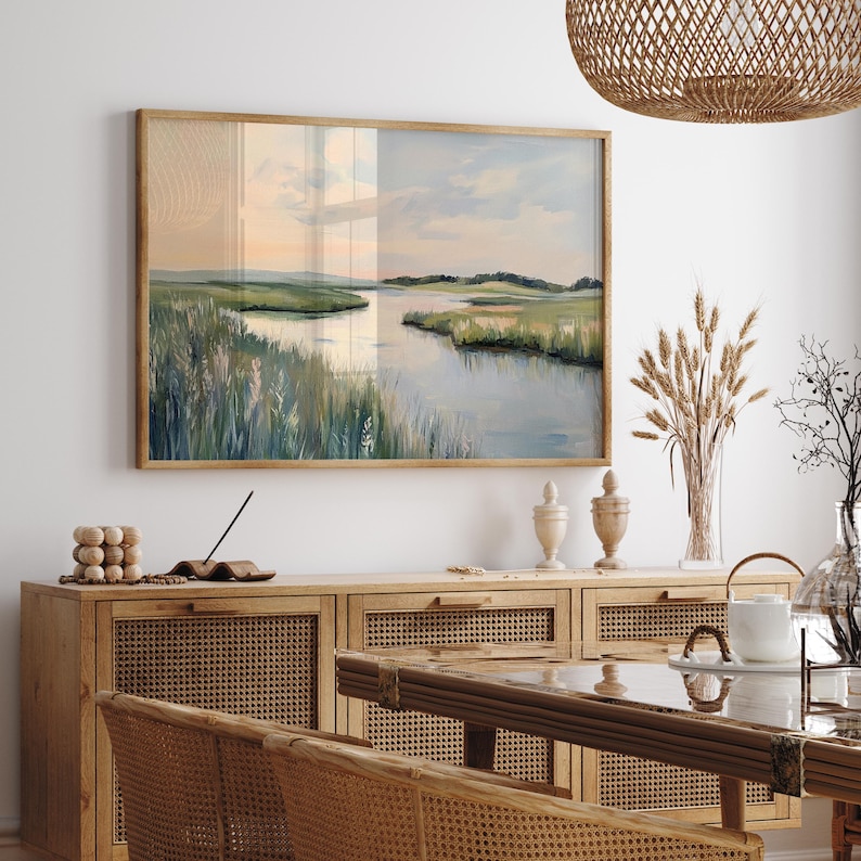 Pastel Marsh Print, Coastal Wall Art, Sunset Landscape Painting, Beach ...