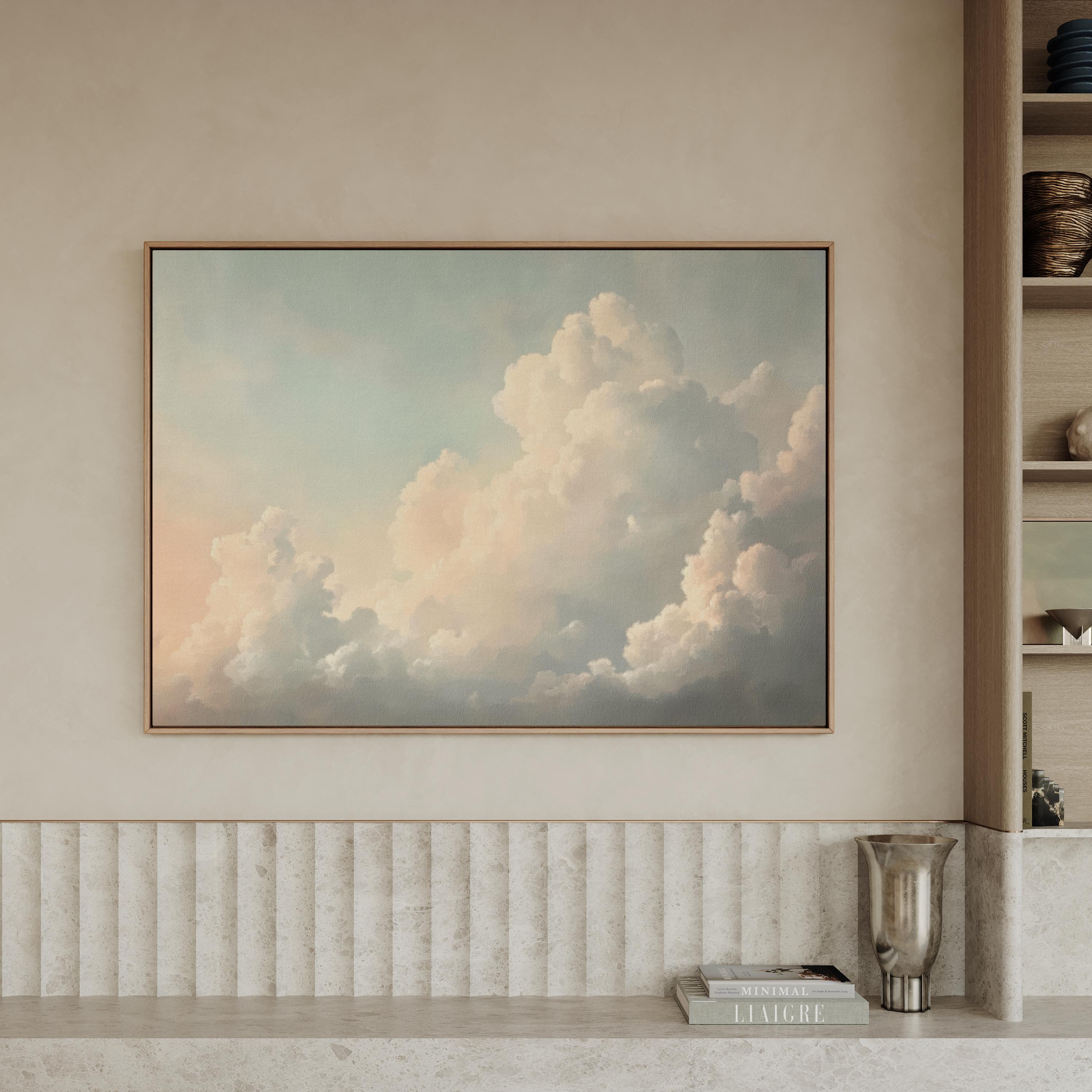 Vintage Cloud Print, Large Cloud Framed Canvas, Nursery Wall Art, Sky ...