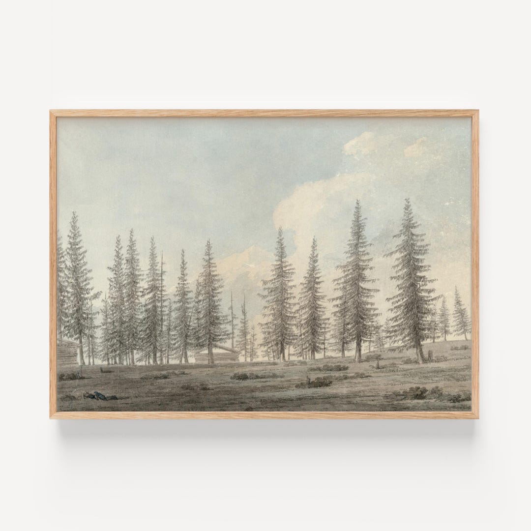 Tree Print, Vintage Forest Landscape Wall Art, Rustic Cabin Art, Nature ...