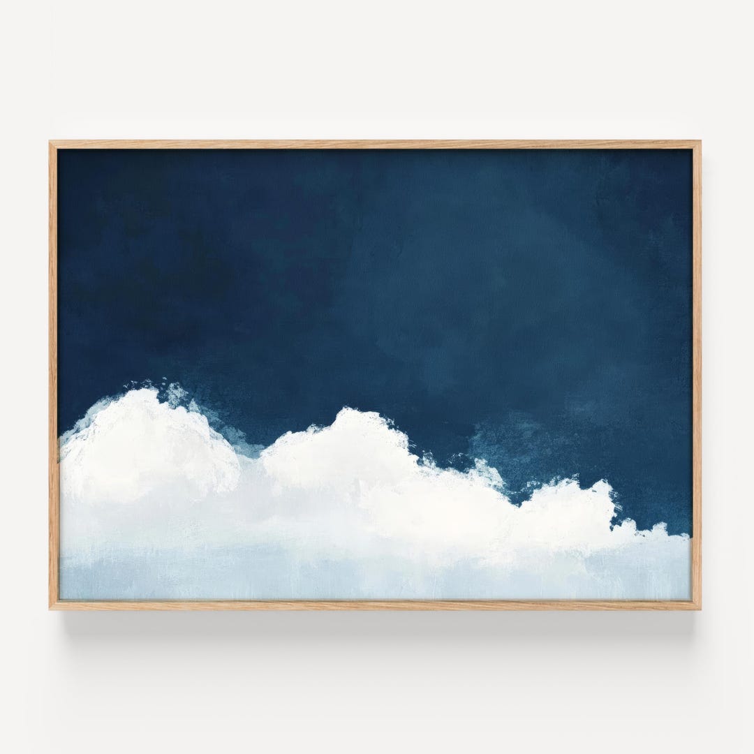 Blue Cloud Print, Fluffy Cloud Wall Art, Vintage Night Sky Poster ...