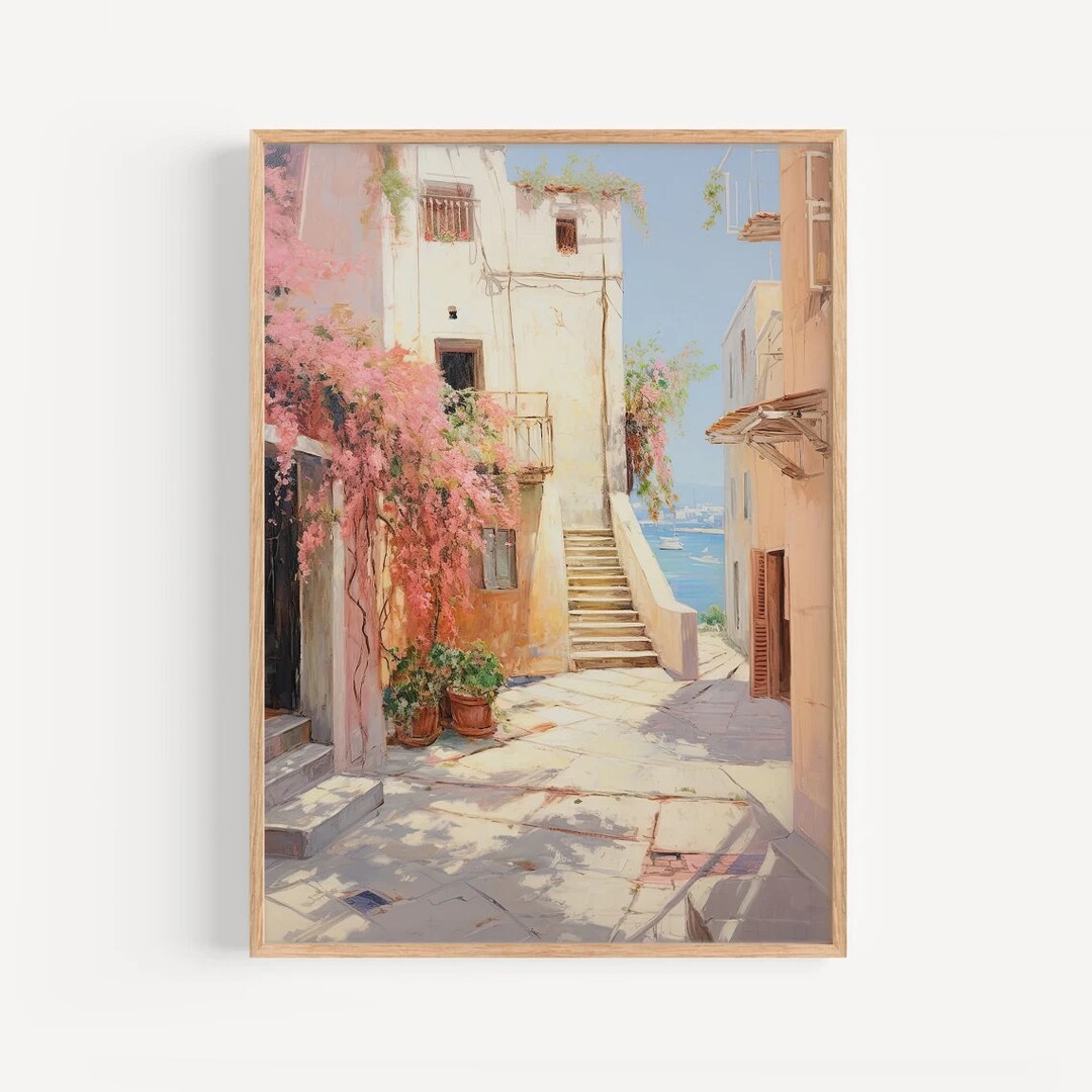 Retro European Print, Soft Aesthetic Wall Art, Vintage Coastal Painting ...