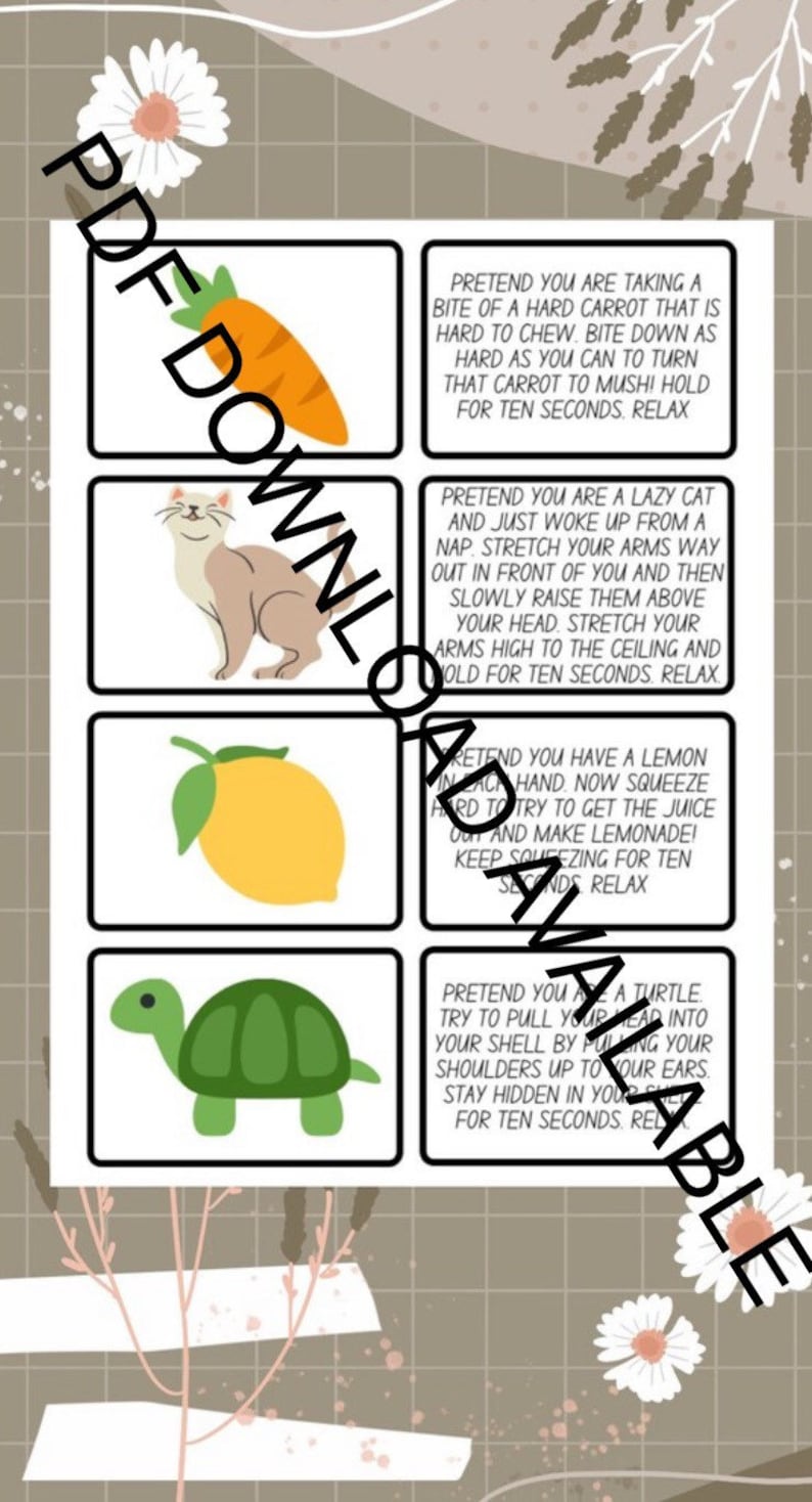 Anxiety Reduction Flashcards for Children. Progressive Muscle ...