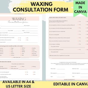 EDITABLE Waxing Consultation Form,waxing Treatment Form Client, Consent ...