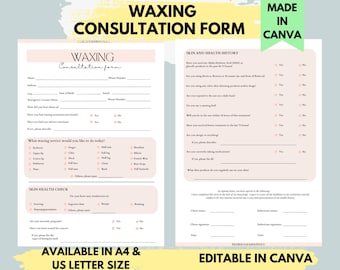 EDITABLE Waxing Consultation Form,waxing Treatment Form,client Consent ...
