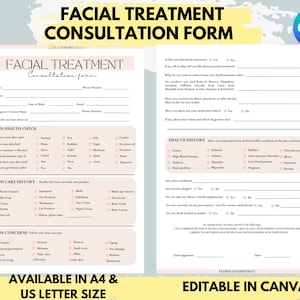 EDITABLE Facial Consultation Form, Client Intake Form,beauty Salon ...