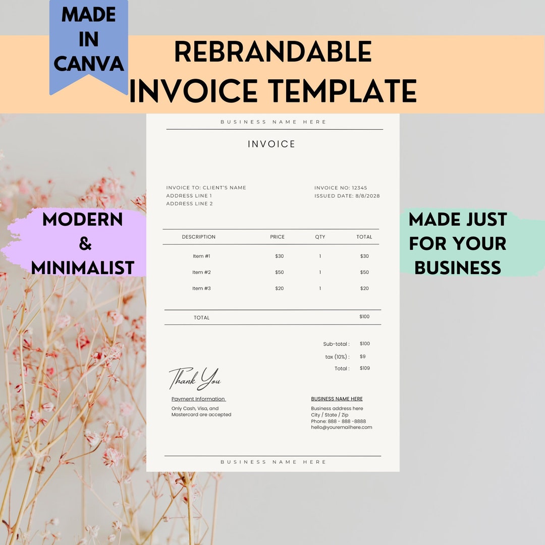 Invoice Template Editable, Minimalist Business Invoice, Billing Form ...