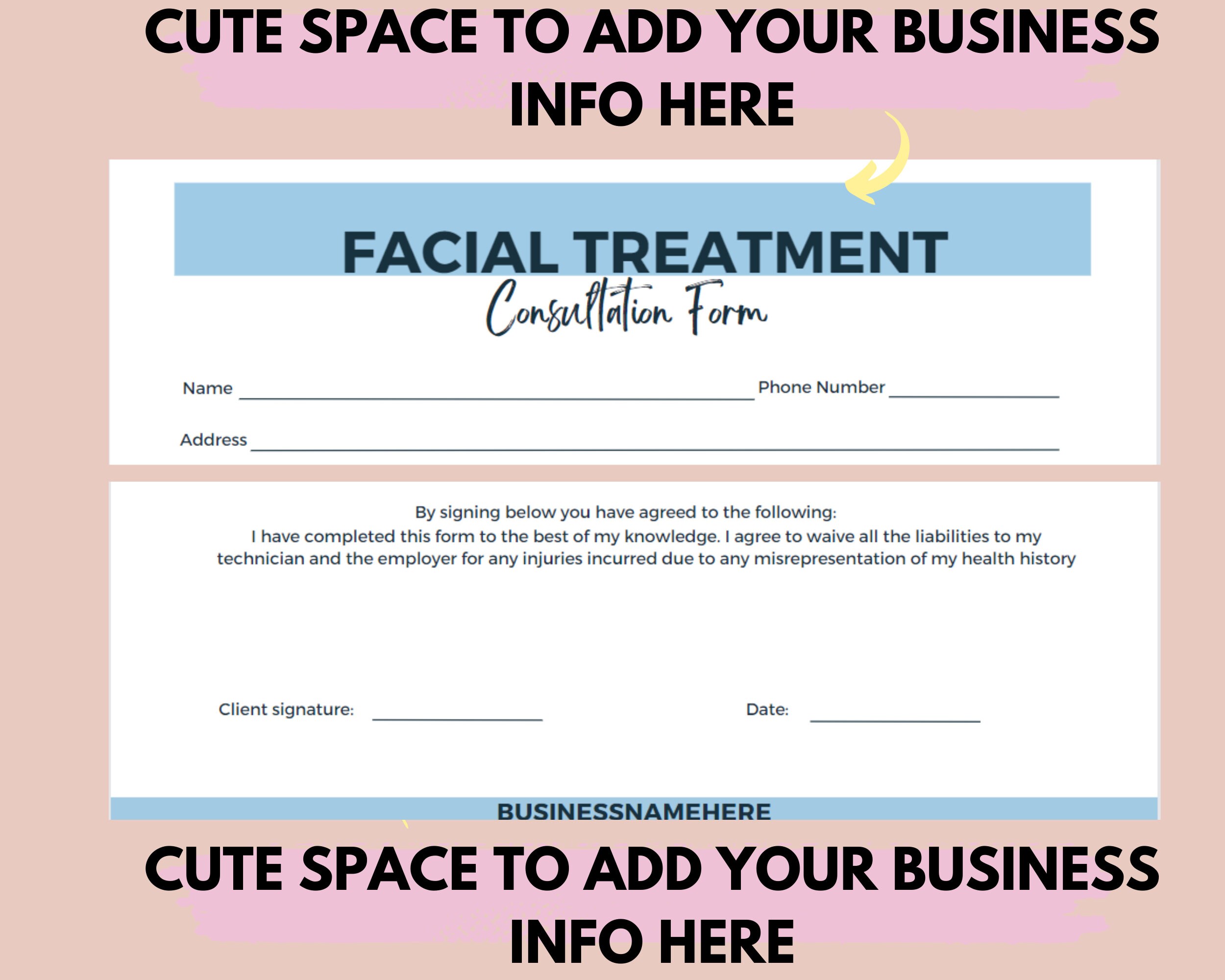 EDITABLE Facial Consultation Form, Client Intake Form,client Consent ...