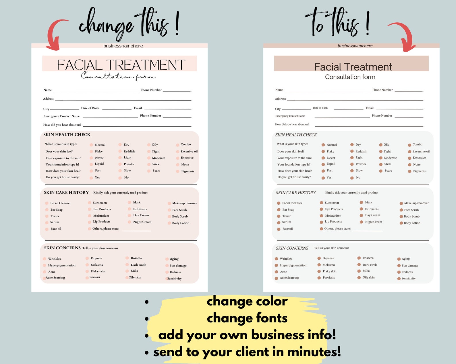 EDITABLE Facial Consultation Form, Client Intake Form,beauty Salon ...